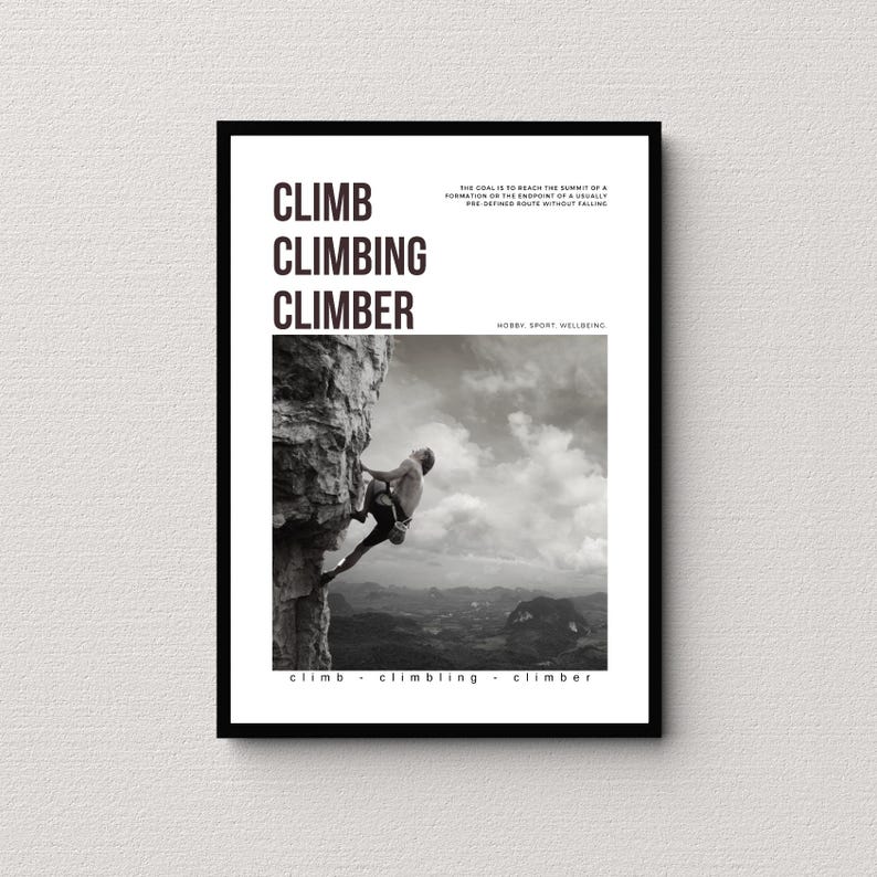 Climb, Climbing, Climber Definition Print. Rock Climber Wallart Poster ...