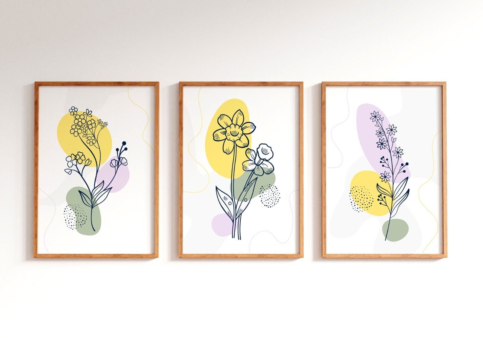 Flower Line Drawing Posters Illustration Art Prints, Set of Three ...