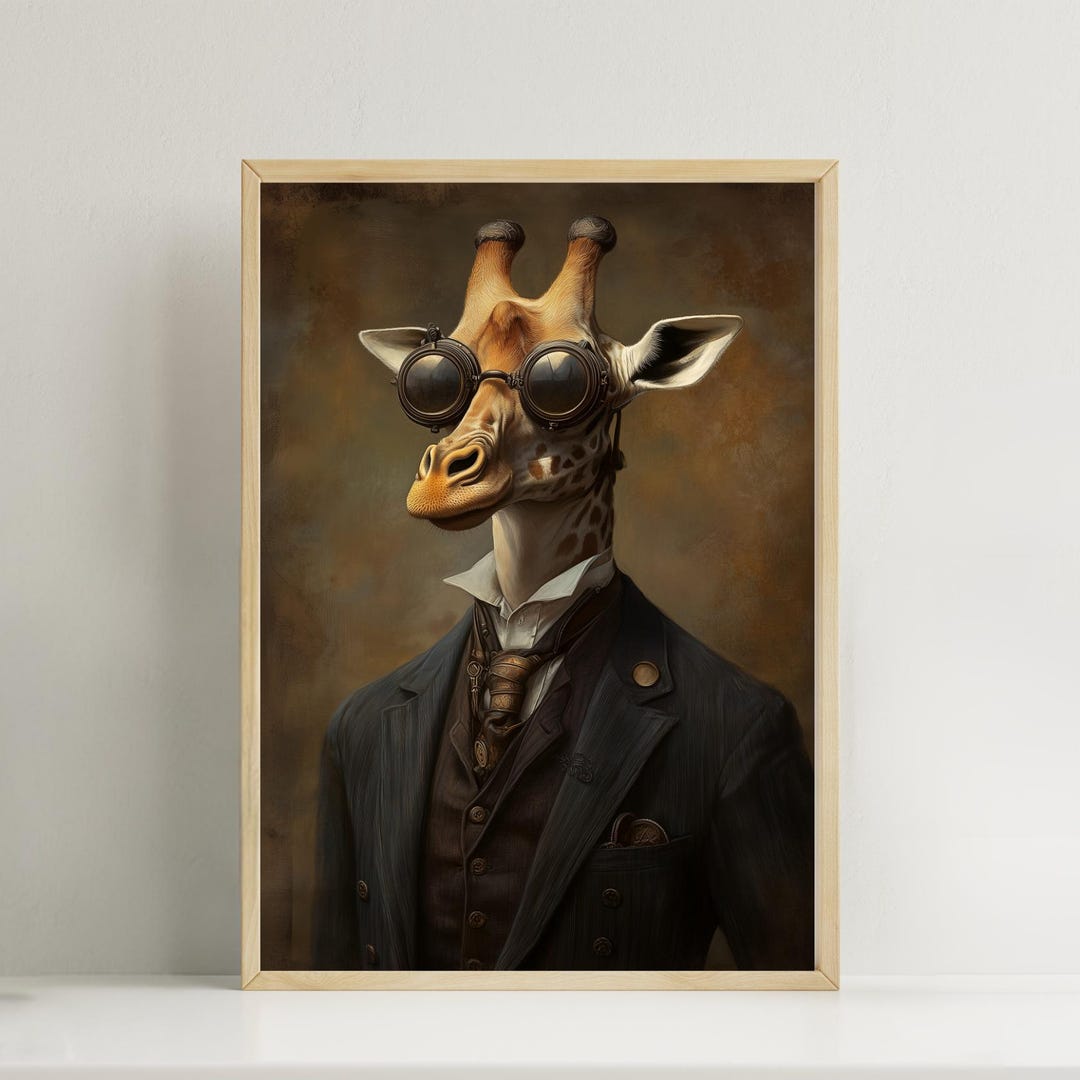 Steampunk Giraffe Print Altered Art Animal Giraffe Poster Print ...