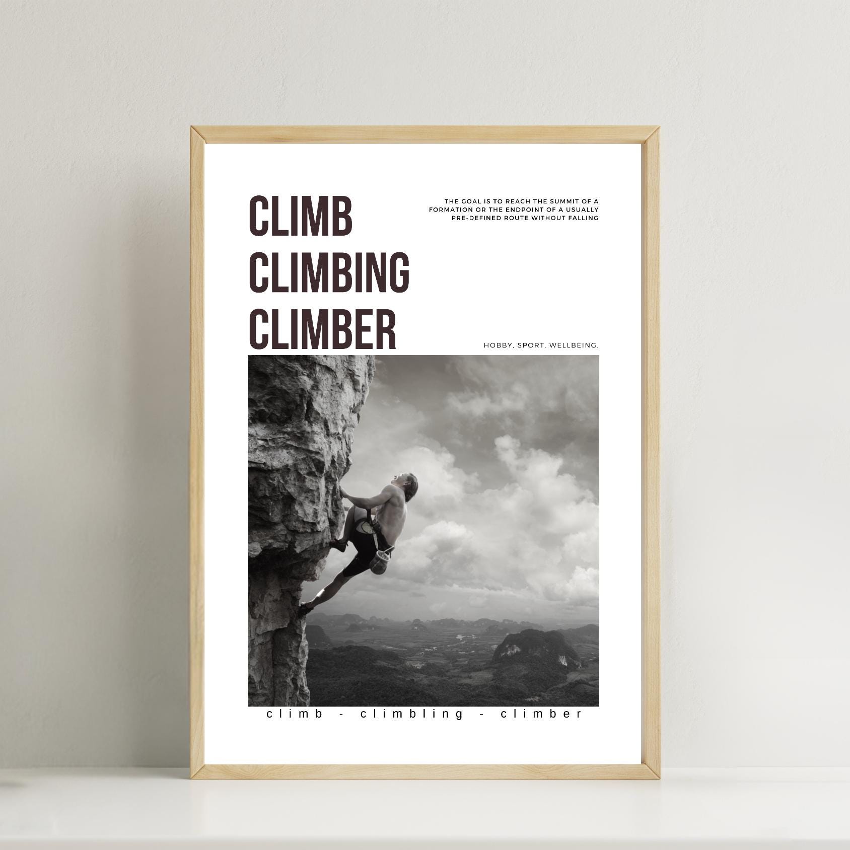 Climb, Climbing, Climber Definition Print. Rock Climber Wallart Poster ...