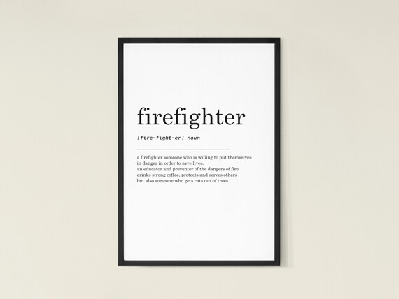 Firefighter Definition Print Wall Art Prints Firefighter | Etsy