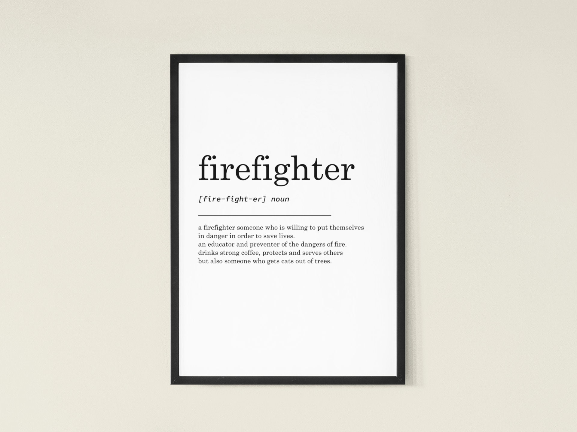Firefighter Definition Print, Wall Art Prints, Firefighter Gifts ...