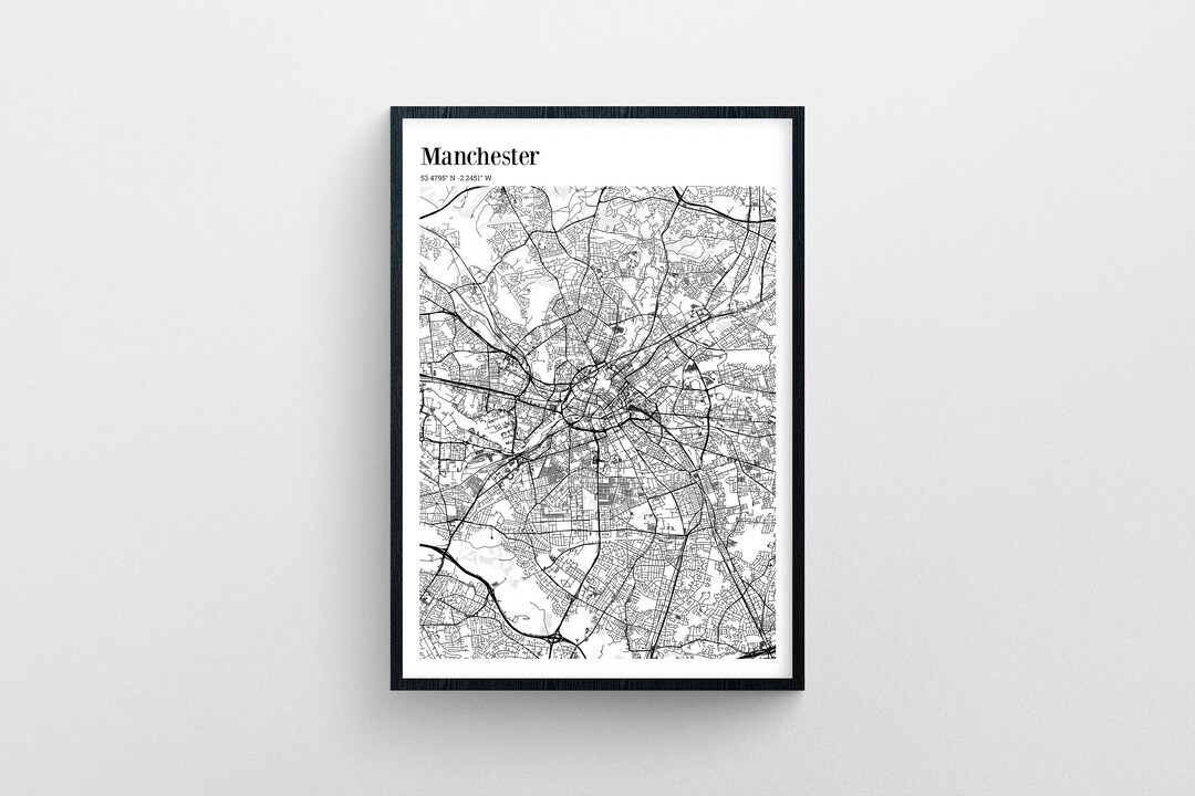 Manchester City Map Poster Street Map Print United Kingdom Home Gift ...