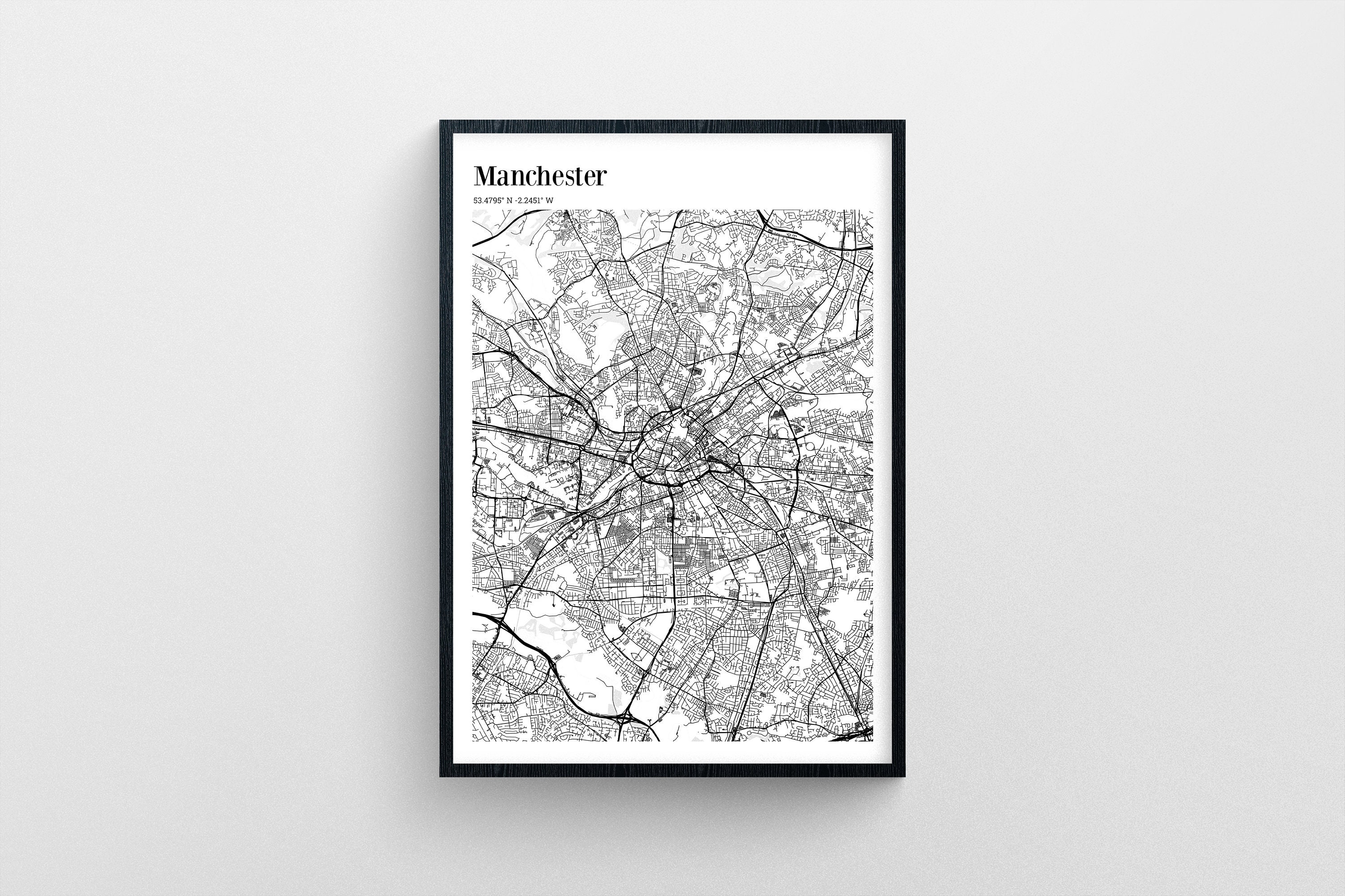 Manchester City Map Poster Street Map Print United Kingdom - Etsy