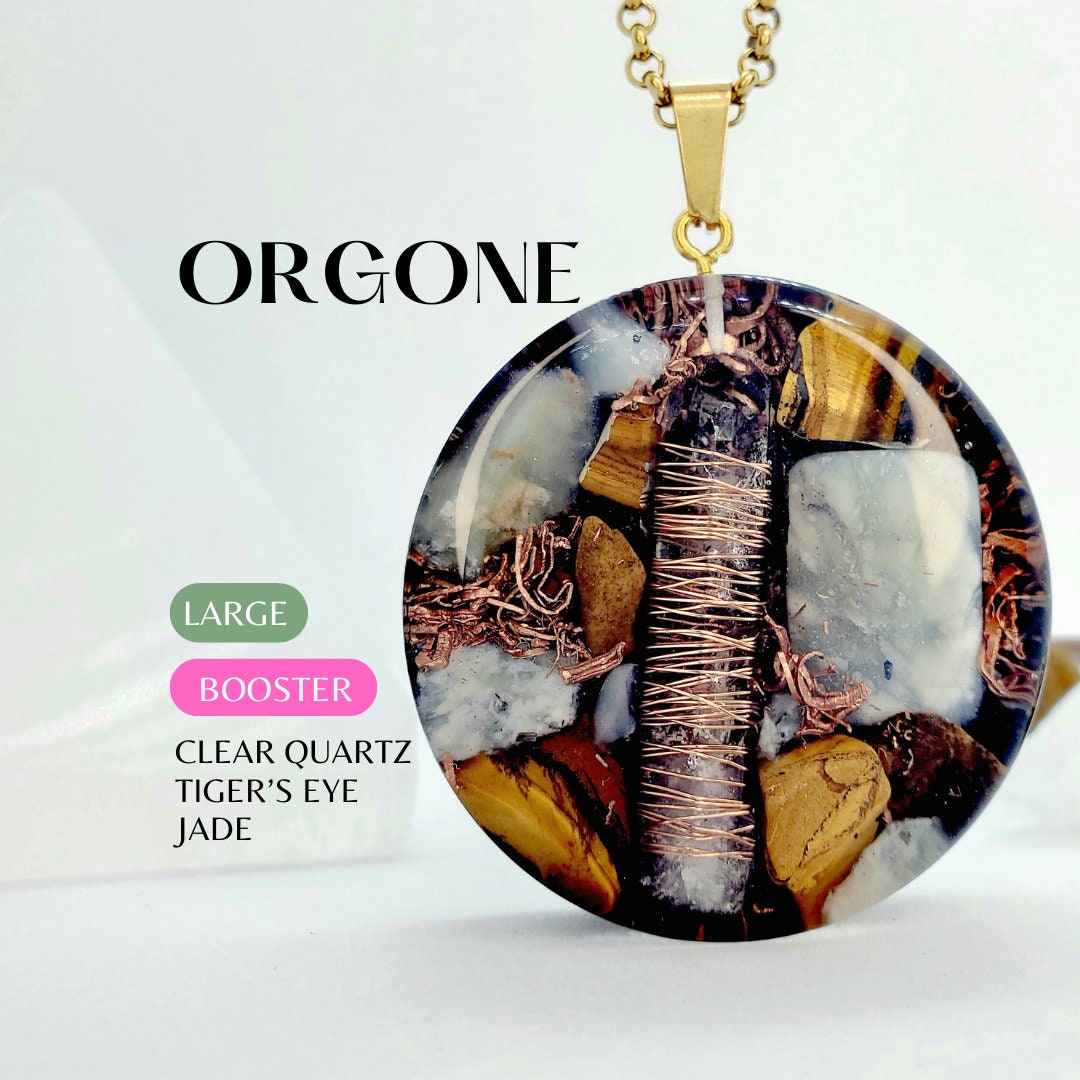 Gerador de Energia Booster Orgone com Jade e Olho de Tigre. Fio de ...