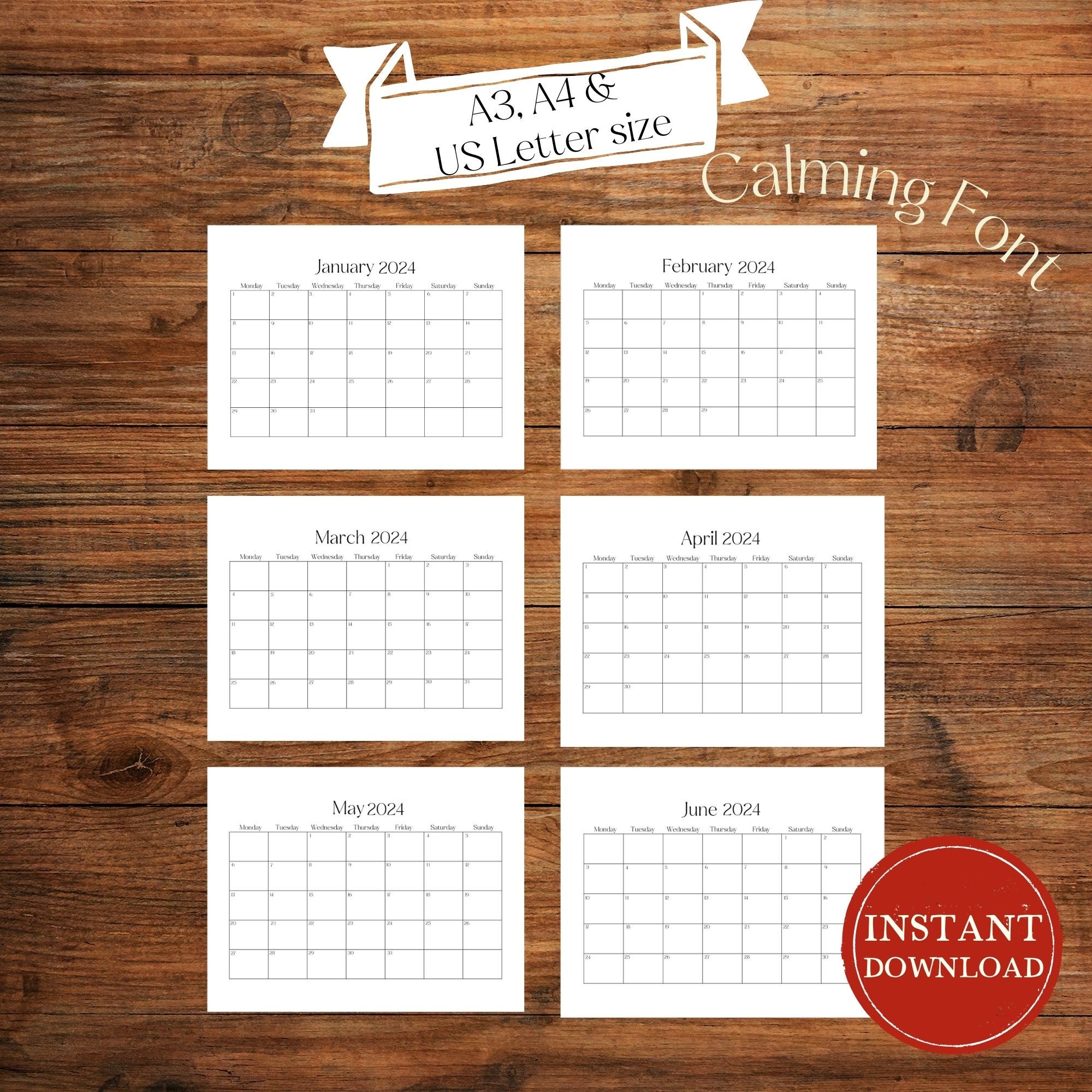 Printable Calendar 2024, Calendar Printable, Monthly Planner Printable ...