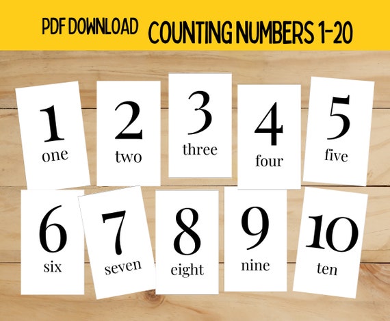 Flashcards Printable Counting Numbers 1-20 for Kids Toddlers | Etsy