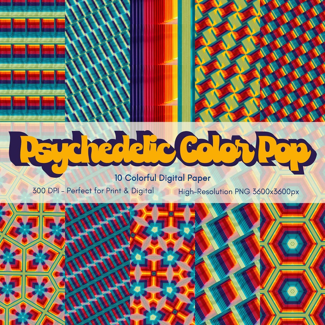 Psychedelic Digital Paper Retro Patterns 70s Patterns Vintage Digital ...