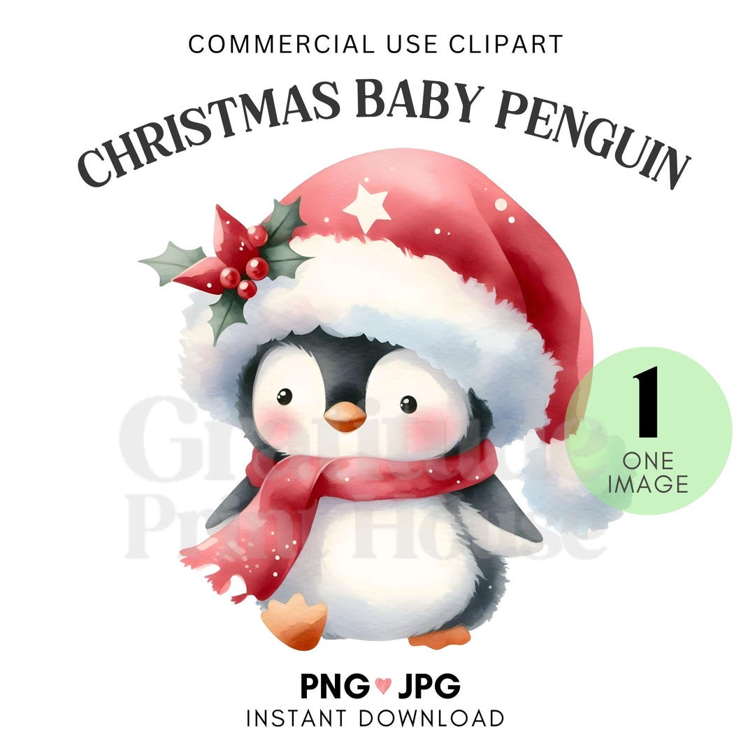 Christmas Clipart Watercolor Christmas Animal Penguin Single Clip Art ...
