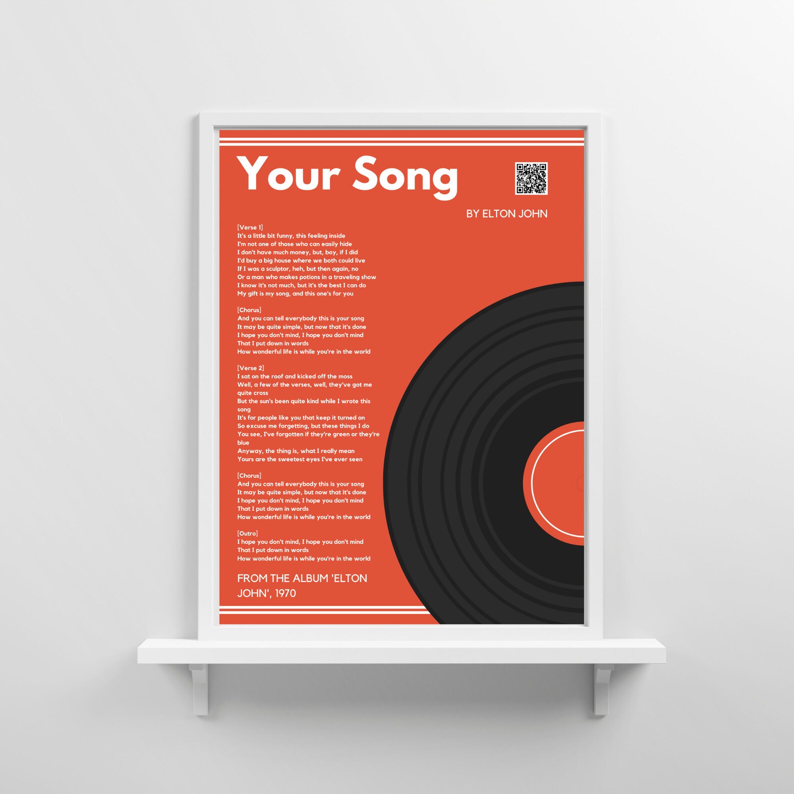 Your Song Elton John Lyrics With QR Code Link to Play Song, Wedding ...