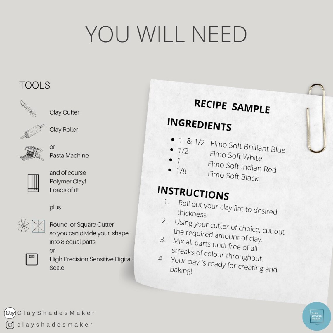 FIMO Beachy Feel 6 Colour Recipe Palette/ Polymer Clay Colour Recipe ...