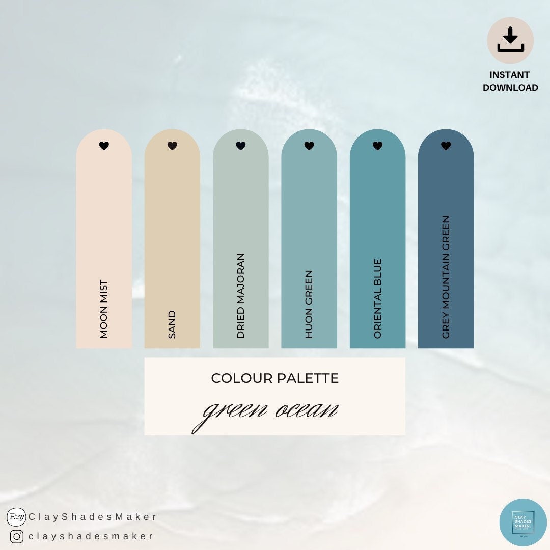 FIMO Green Ocean 6 Colour Recipe Palette /polymer Clay Colour Recipe ...