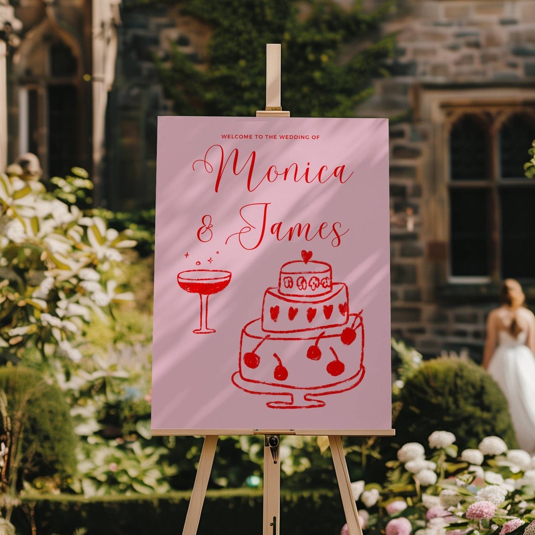 Pink Vintage Welcome Sign | on the Day Stationery | Hand Drawn Wedding ...