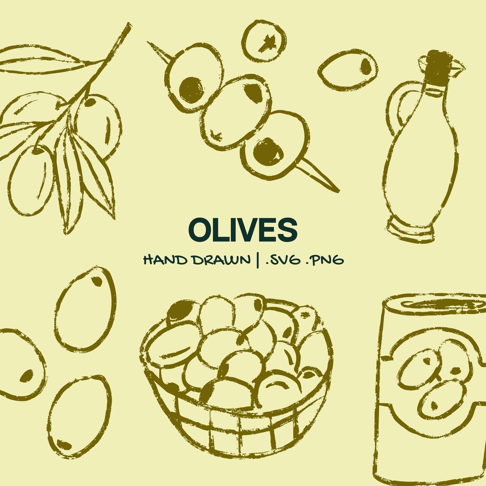 Hand-drawn Olives | Dinner Party Illustration Set | Whimsical Italian ...