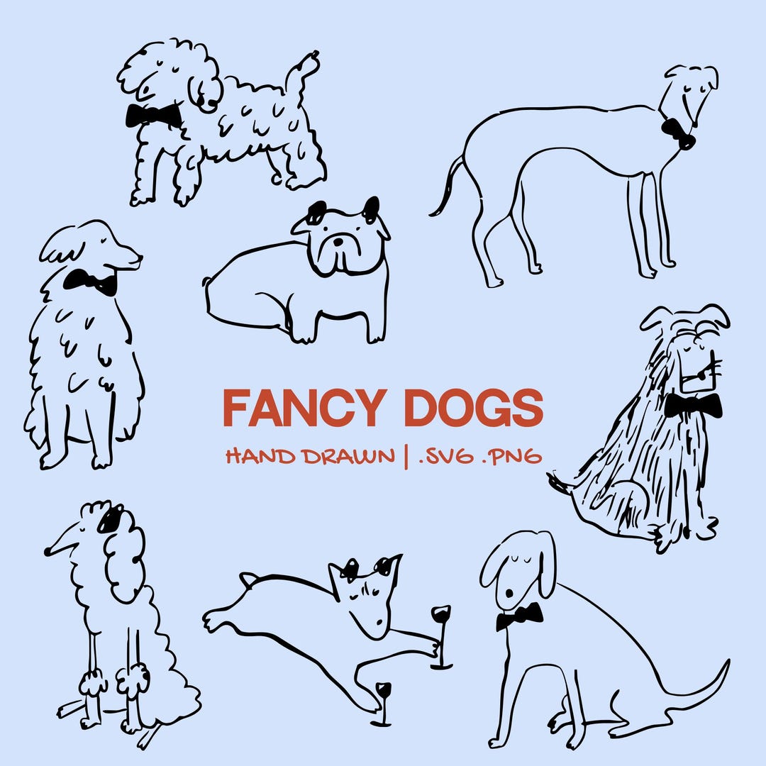 Hand-drawn Fancy Wedding Dogs Illustration Set | Party Whimsical Pets ...