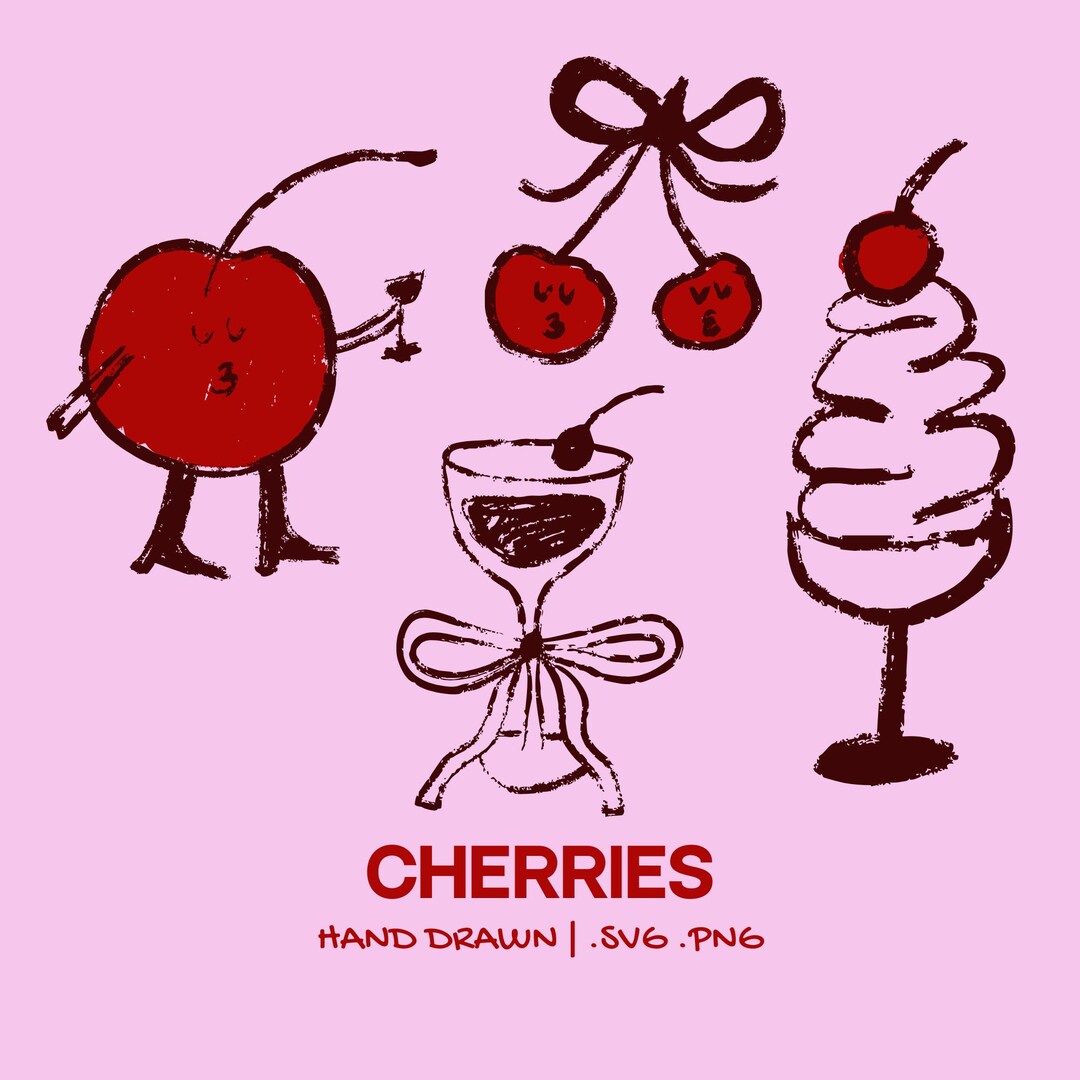 Hand-drawn Cherry Illustration Set | Whimsical Charcuterie Clipart ...