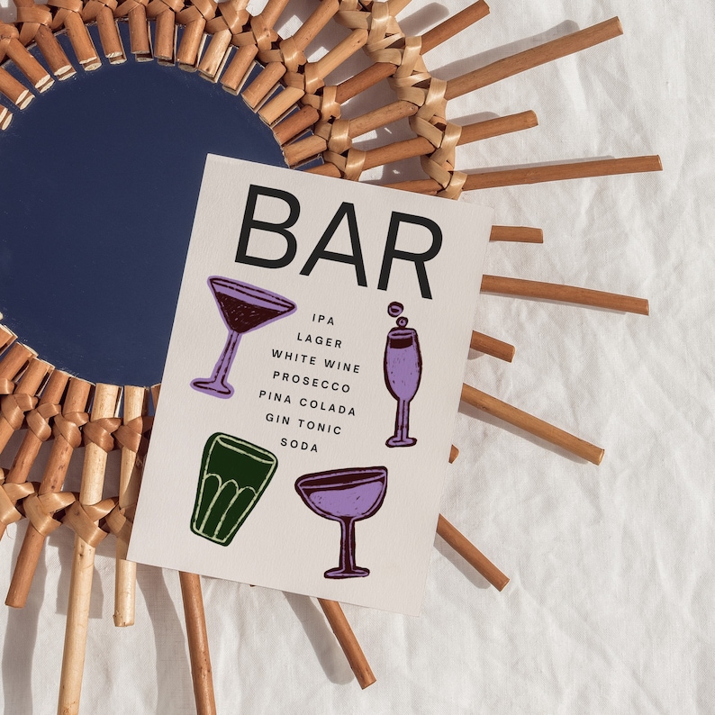 Hand Drawn Bar Sign | on the Day Stationery | Bar Menu | Hand Drawn ...
