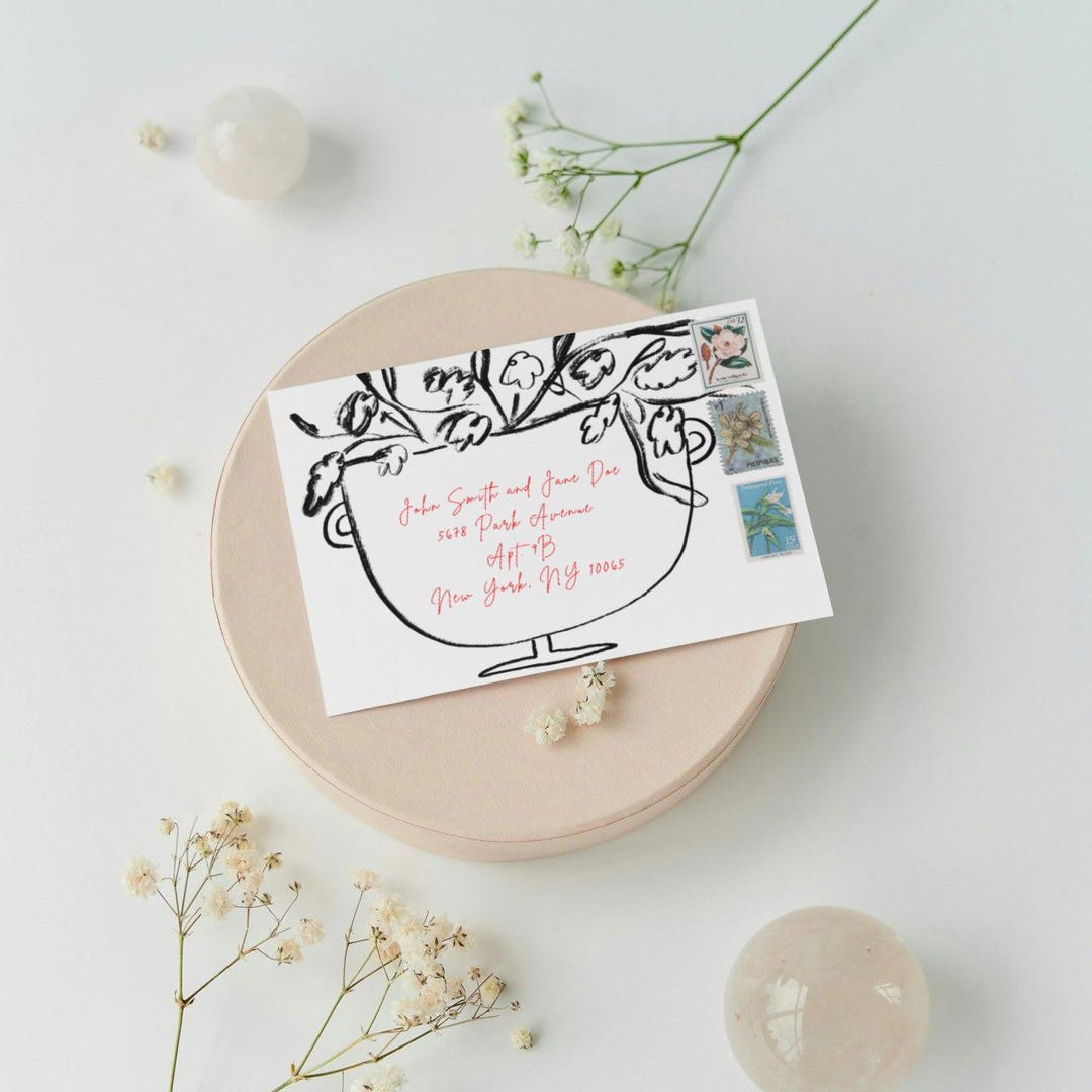 Flower Vase Wedding Invitations Envelopes | Digital Wedding Stationery ...