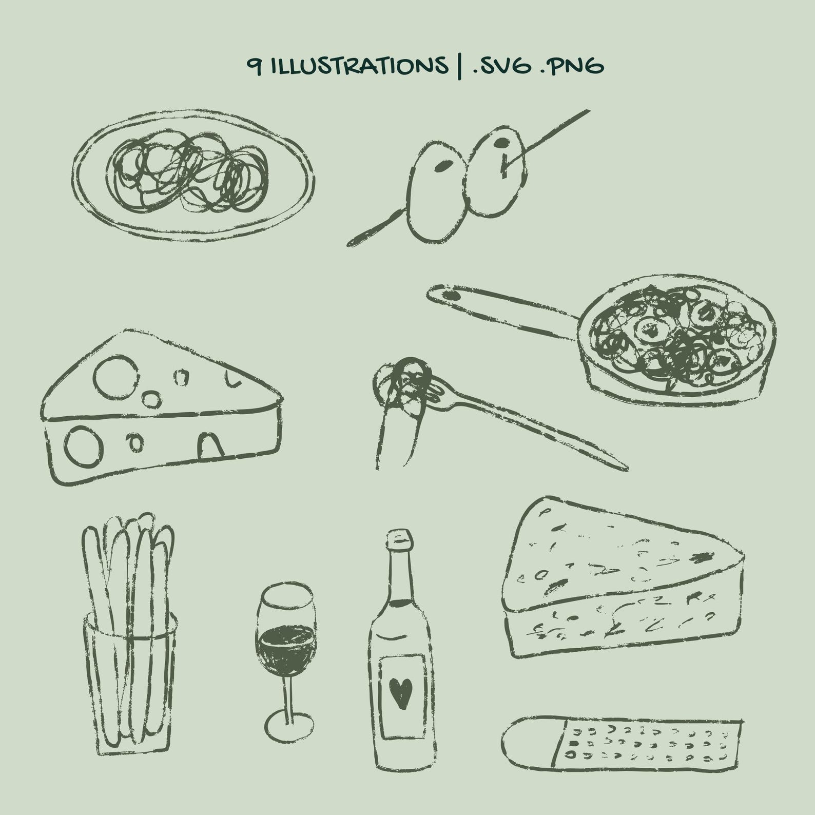 Hand-drawn Pasta Dinner Party Illustration Set | Whimsical Italian Food ...