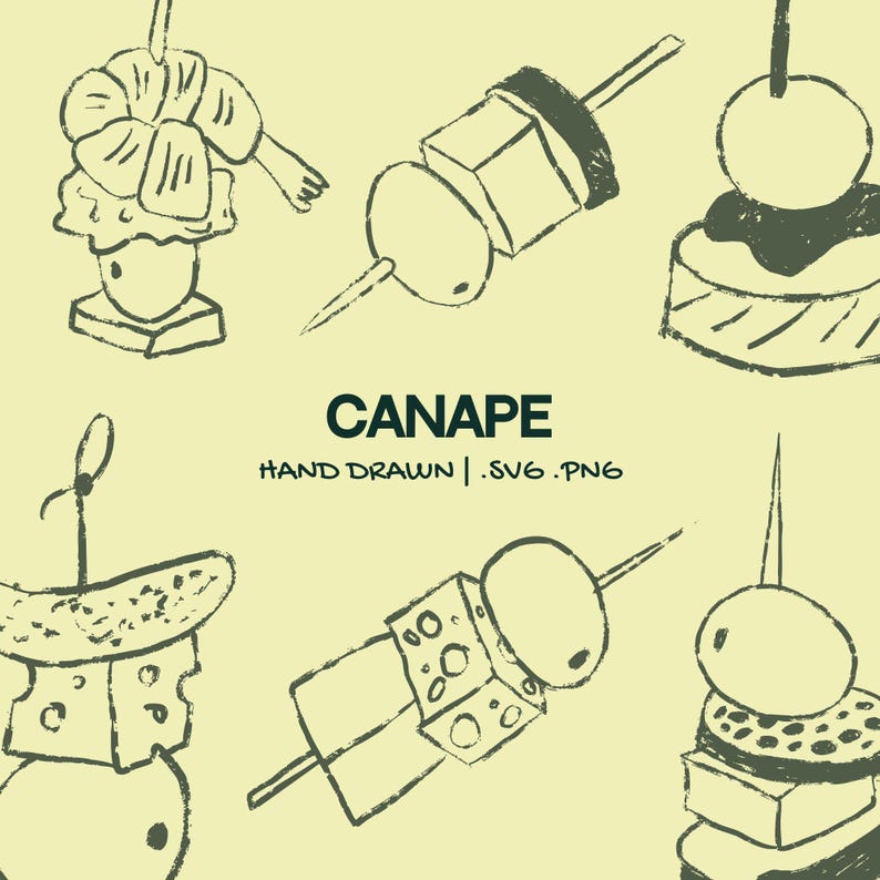 Hand-drawn Canape Dinner Party Illustration Set | Whimsical Tapas Food ...