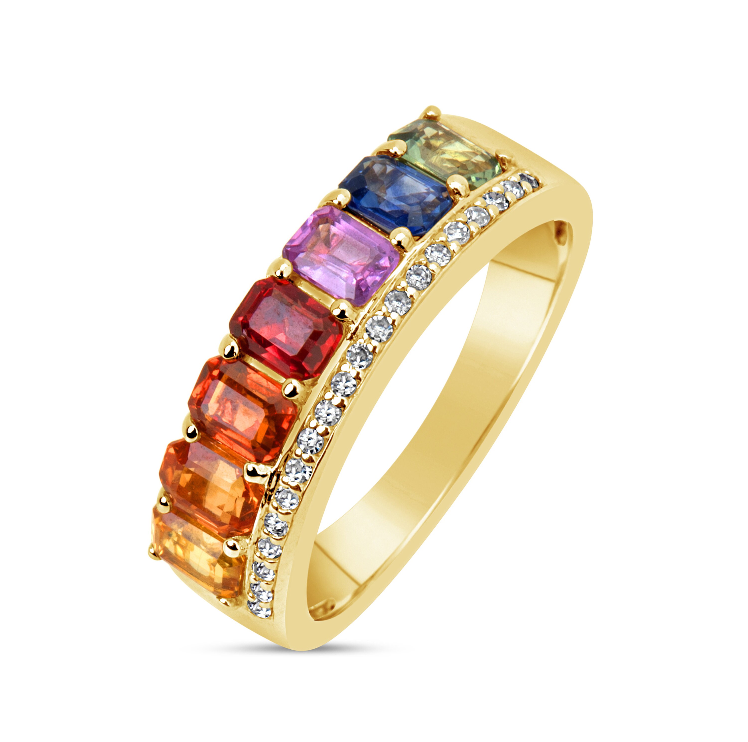 Rainbow Sapphire Ring, 14k Gold Natural Multi Colored Sapphire Stone ...