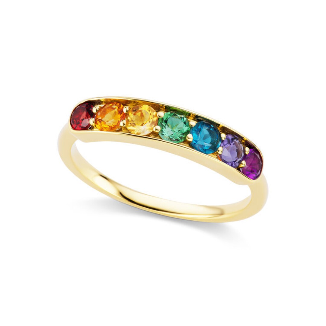 Rainbow Sapphire 2.5 Mm Round Eternity Band Ring in 14k Gold Natural Multi Sapphire Rainbow ...