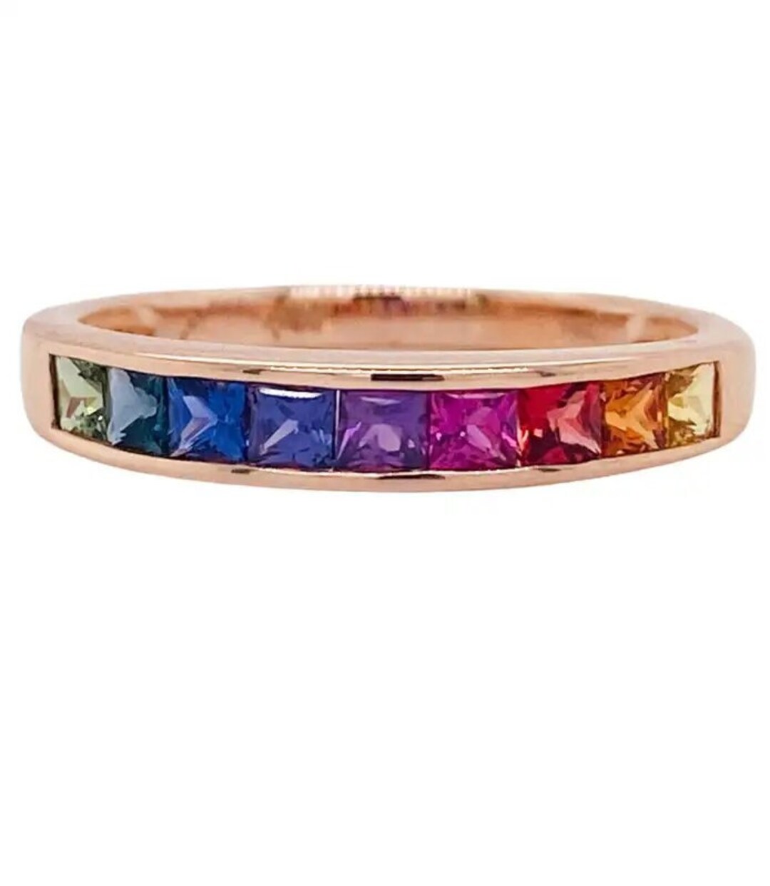 Rainbow Sapphire Ring, 14k Gold Natural Multi Colored Sapphire Stone ...