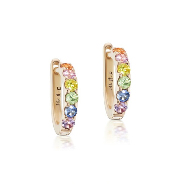 Multi Stone Huggie Earrings - Etsy