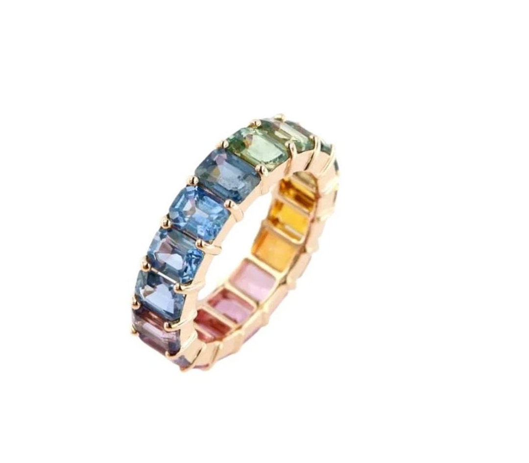 Rainbow Sapphire Ring, 14k Gold Natural Multi Colored Sapphire Stone ...