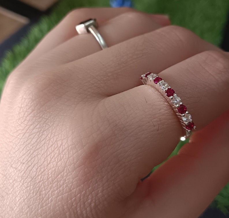 Ruby Diamond Ring, 14K Gold Ruby Ring, Natural Ruby Band, Ruby Wedding ...