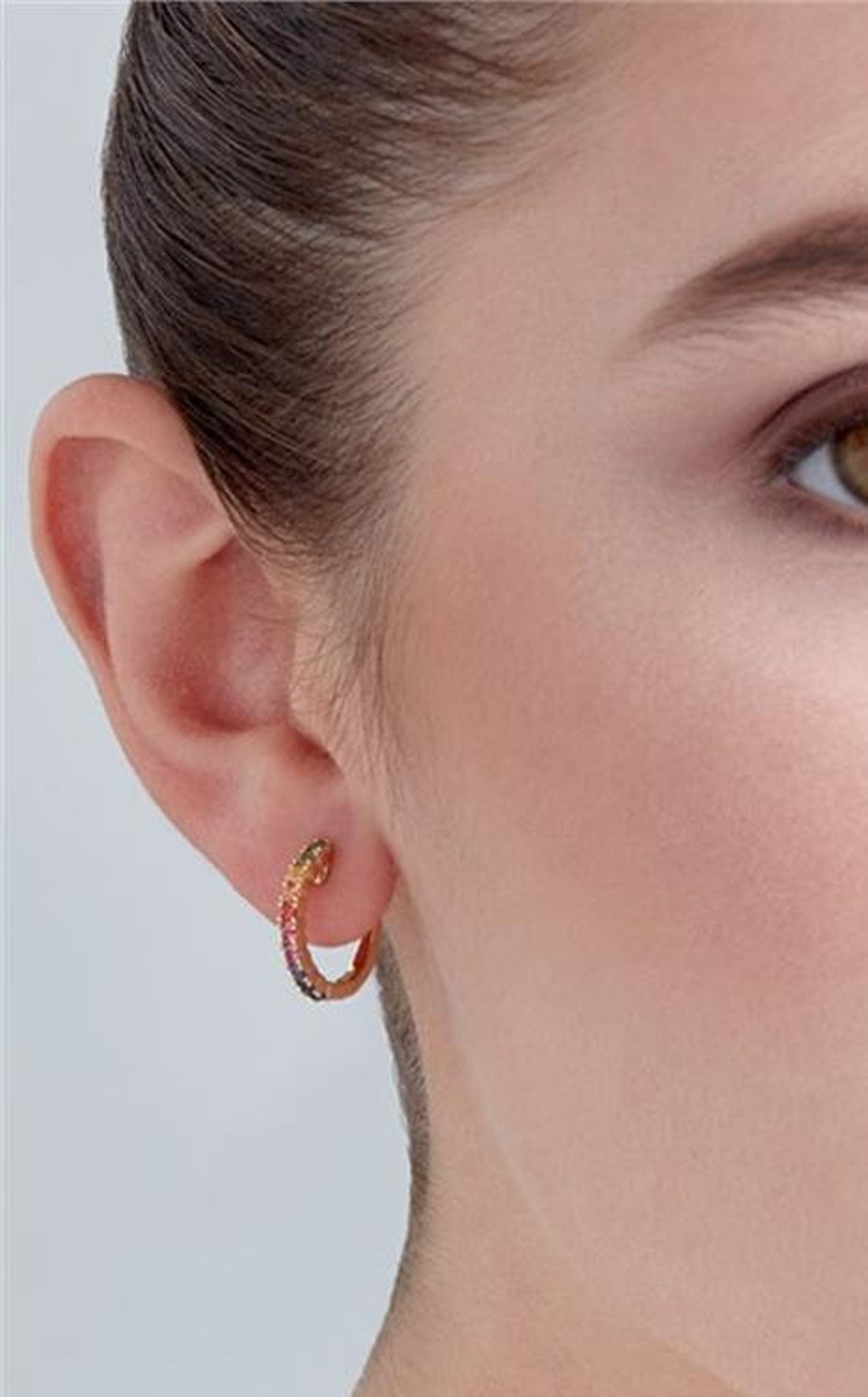 Rainbow Sapphire Hoops Earrings in 14k Gold, Natural Multi Sapphire ...