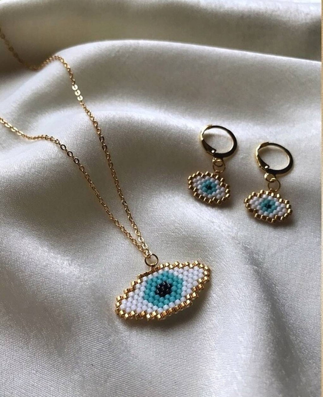 Evil Eye Bead Eye and Earring Set - Etsy