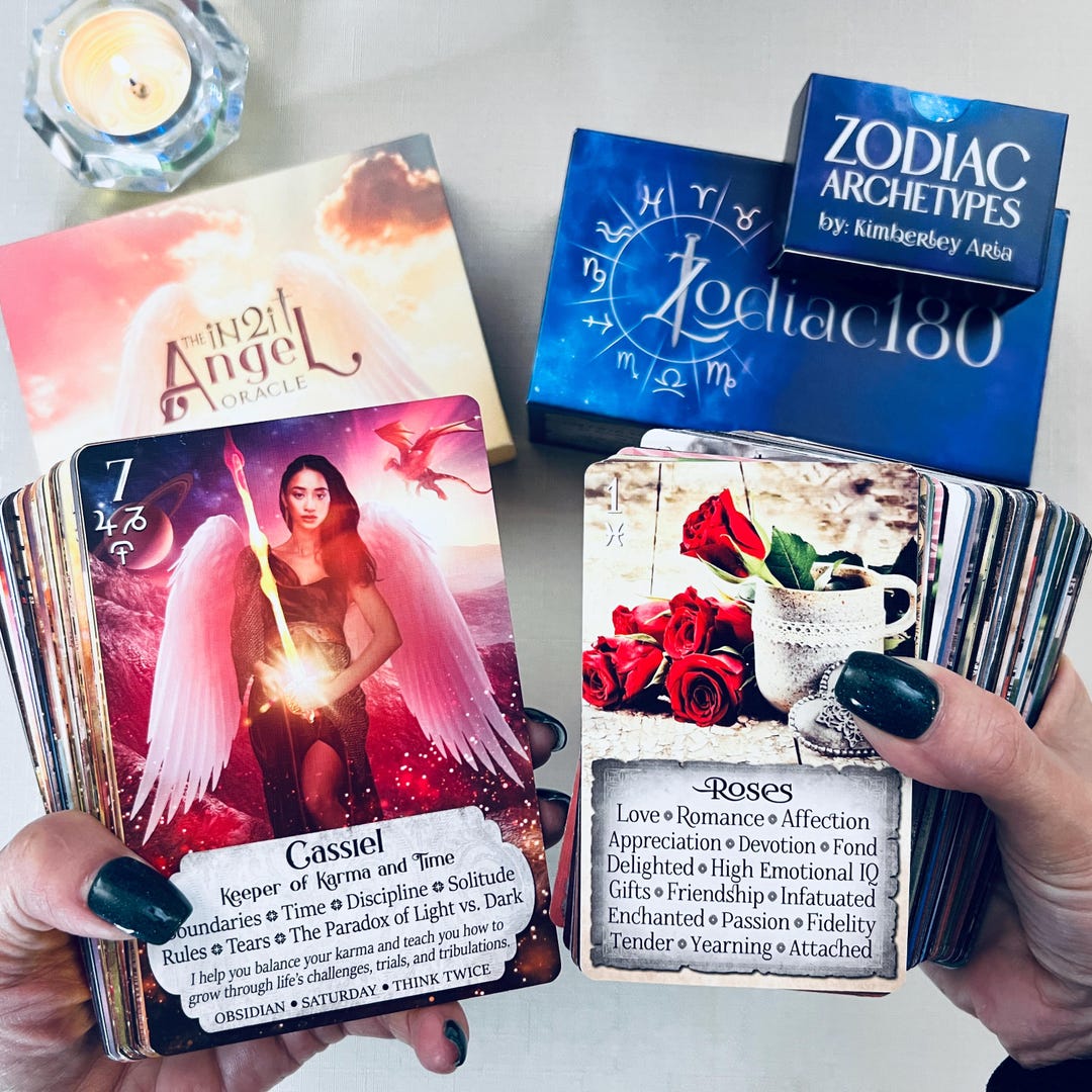Zodiac & Angel Oracle Deck Set – Astrology, Archetypes, Lenormand Card ...