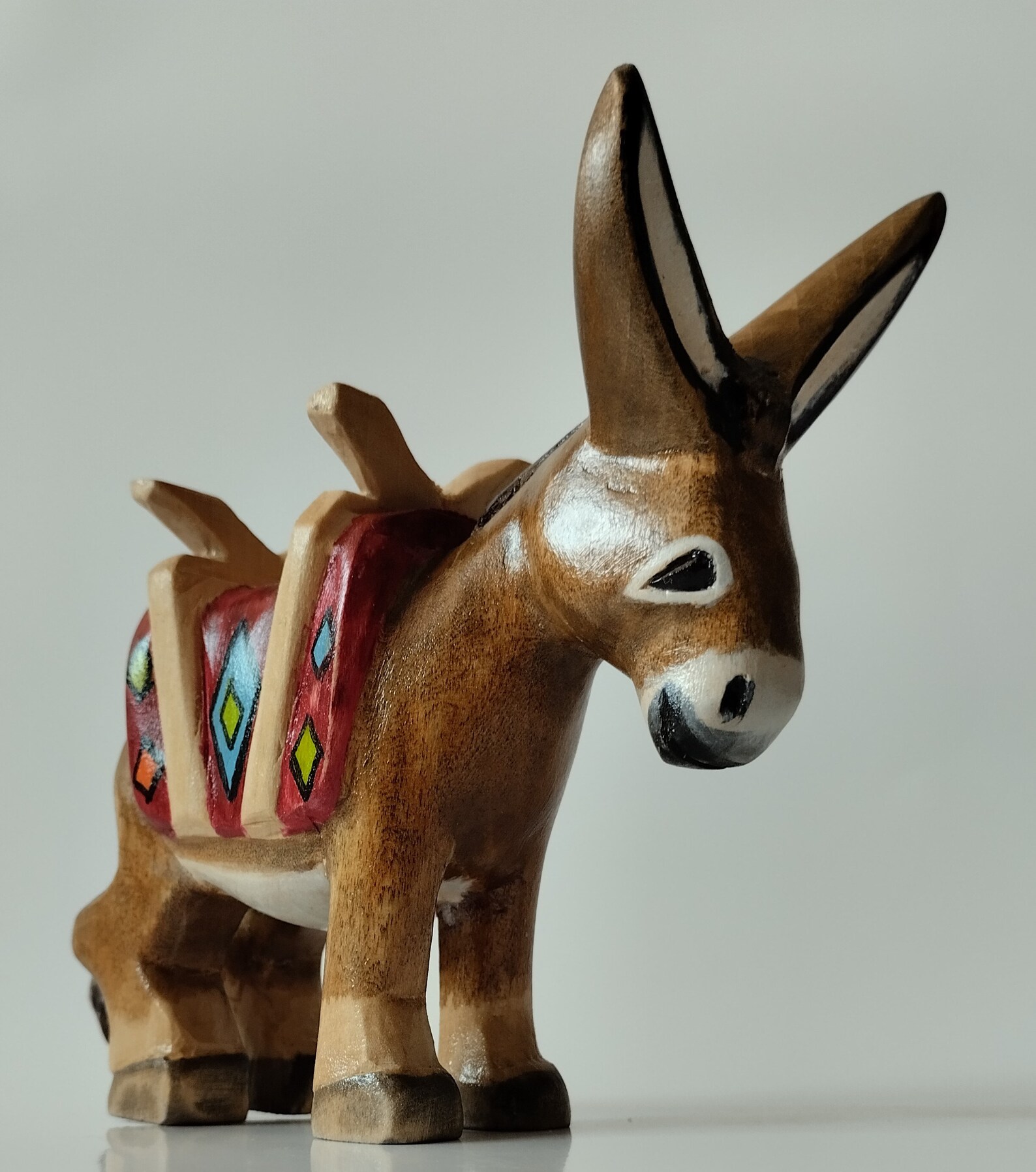 Hand Carved Little Brown Donkey With a Colorful Saddle Wooden - Etsy