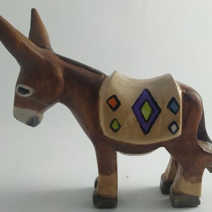 Handmade Little Brown Donkey With a Personalizable Saddle, Wood Carving ...