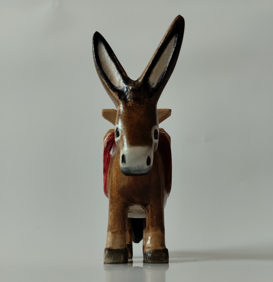 Hand Carved Little Brown Donkey With a Colorful Saddle, Wooden Donkey ...