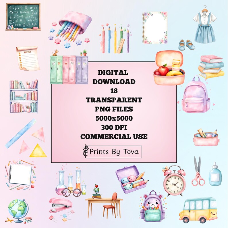Pastel School Clipart PNG Bundle, Commercial Use (digital Download) - Etsy
