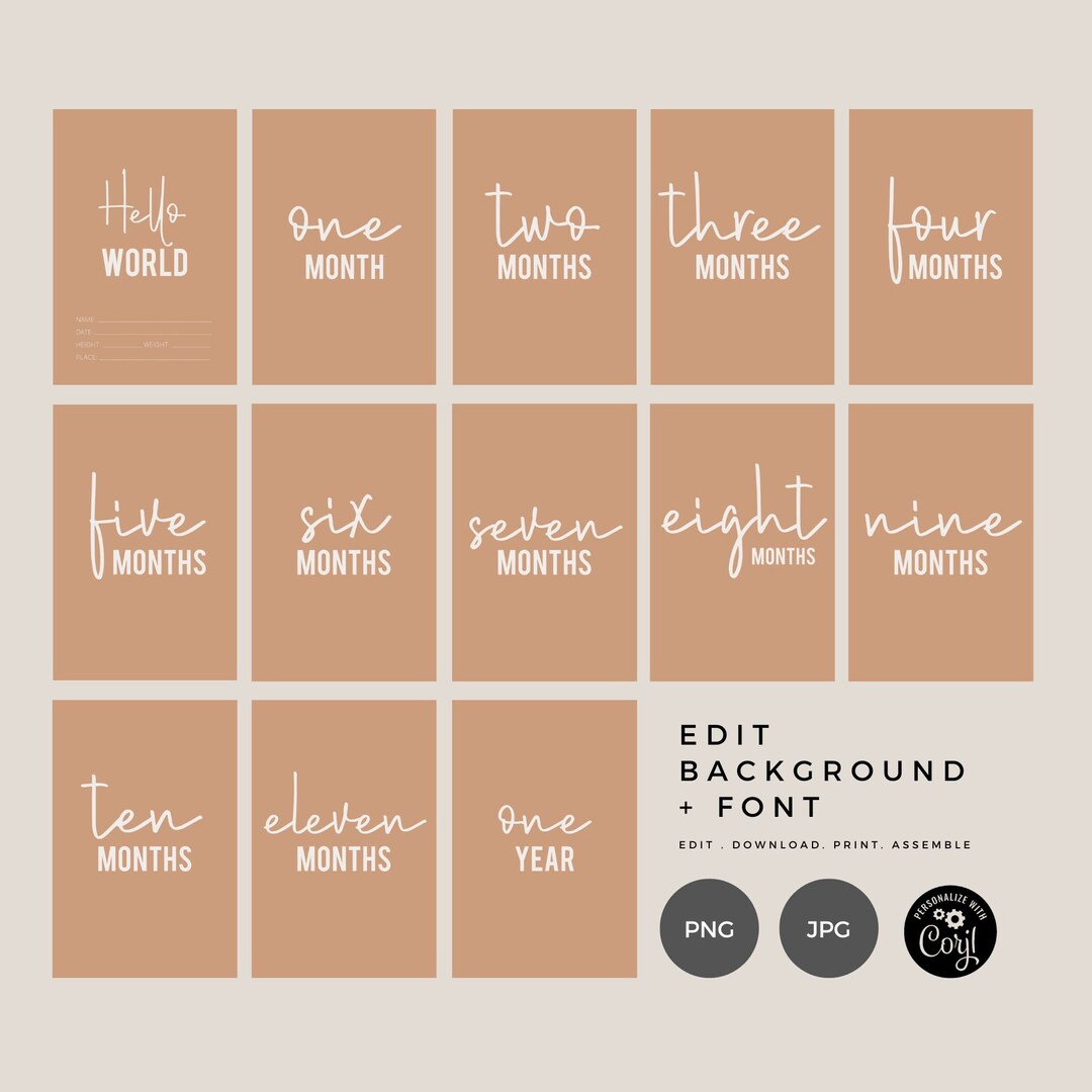 Editable Baby Milestone Cards | Editable on Corjl | Edit Background ...