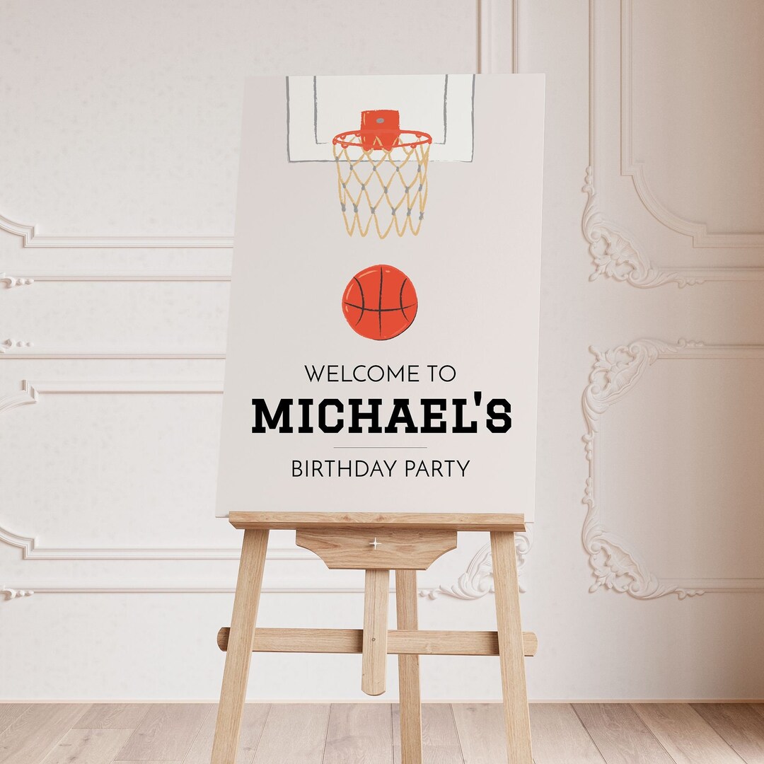 Basketball Hoop Birthday Party Welcome Sign | Editable Template - Etsy