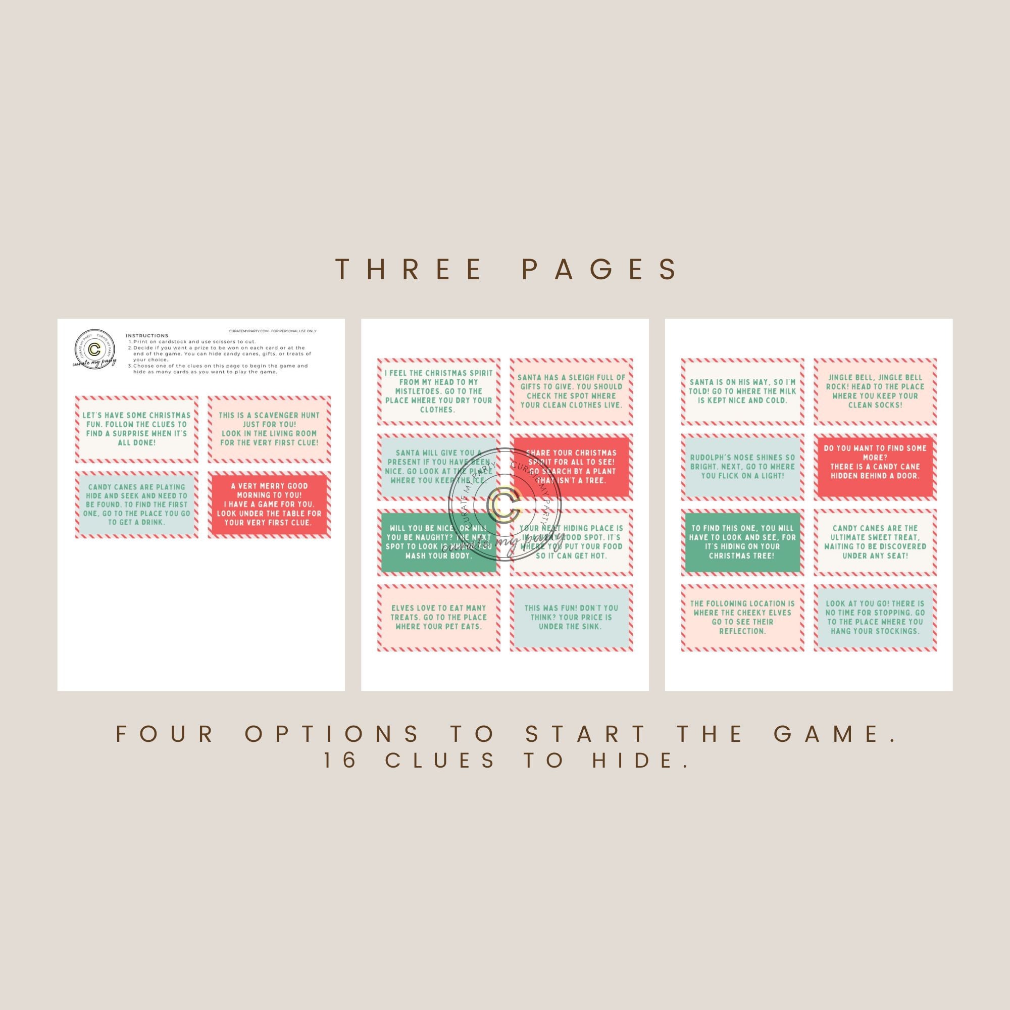 Christmas Scavenger Treasure Hunt Game Cards | Instant Download - Etsy