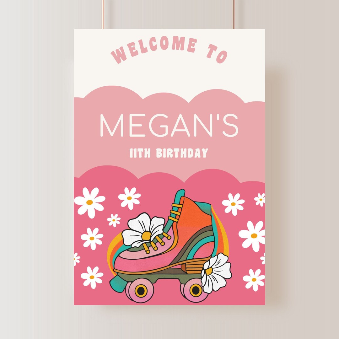 Let's Roll Roller Skating Party Welcome Sign | Editable on Corjl ...