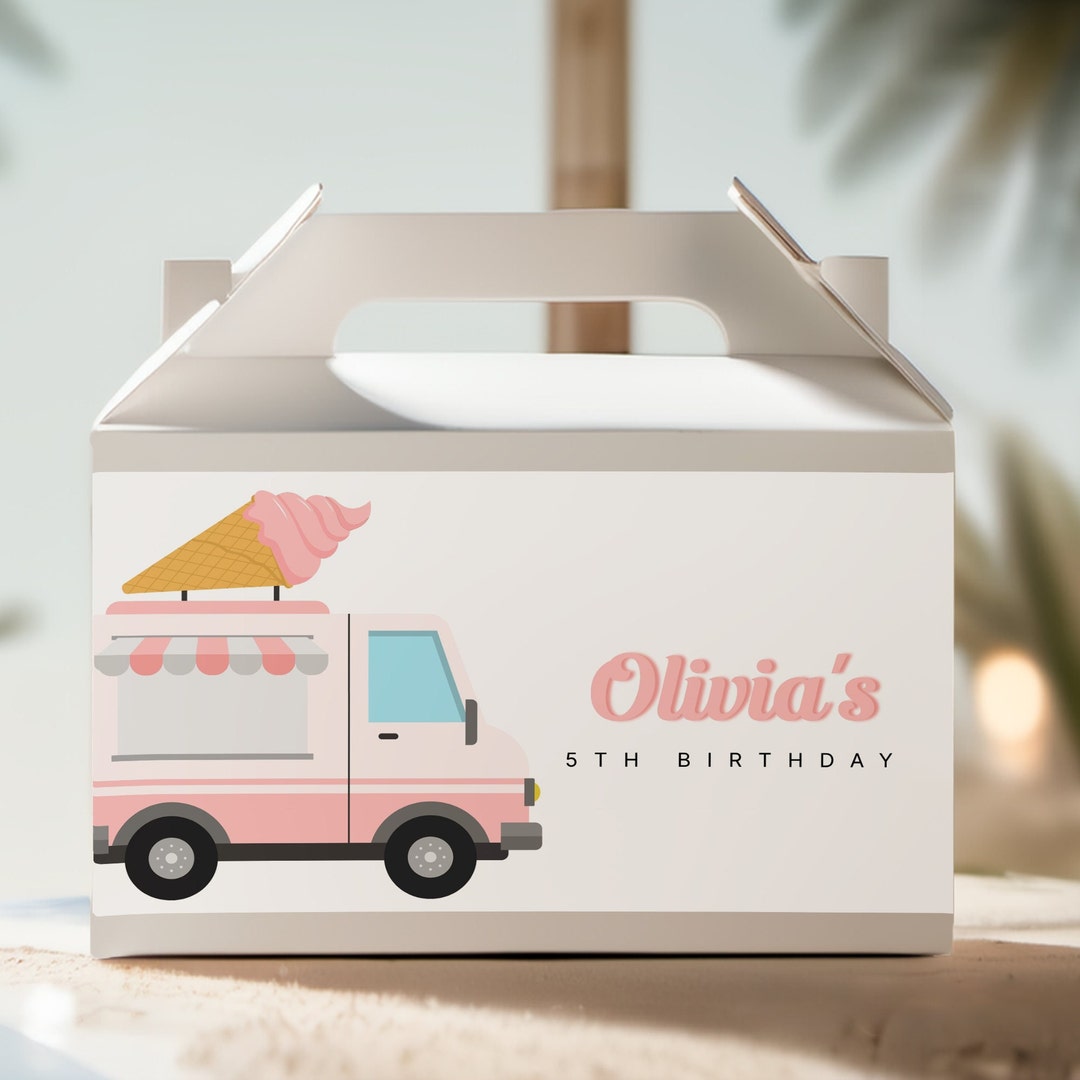 Ice Cream Shop Birthday Gable Favor Gift Box | Editable Printable ...
