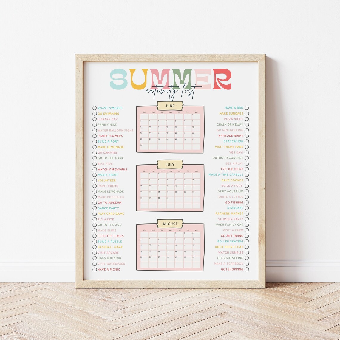 Editable Summer Calendar Poster Printable | Activity List | Bucket List ...