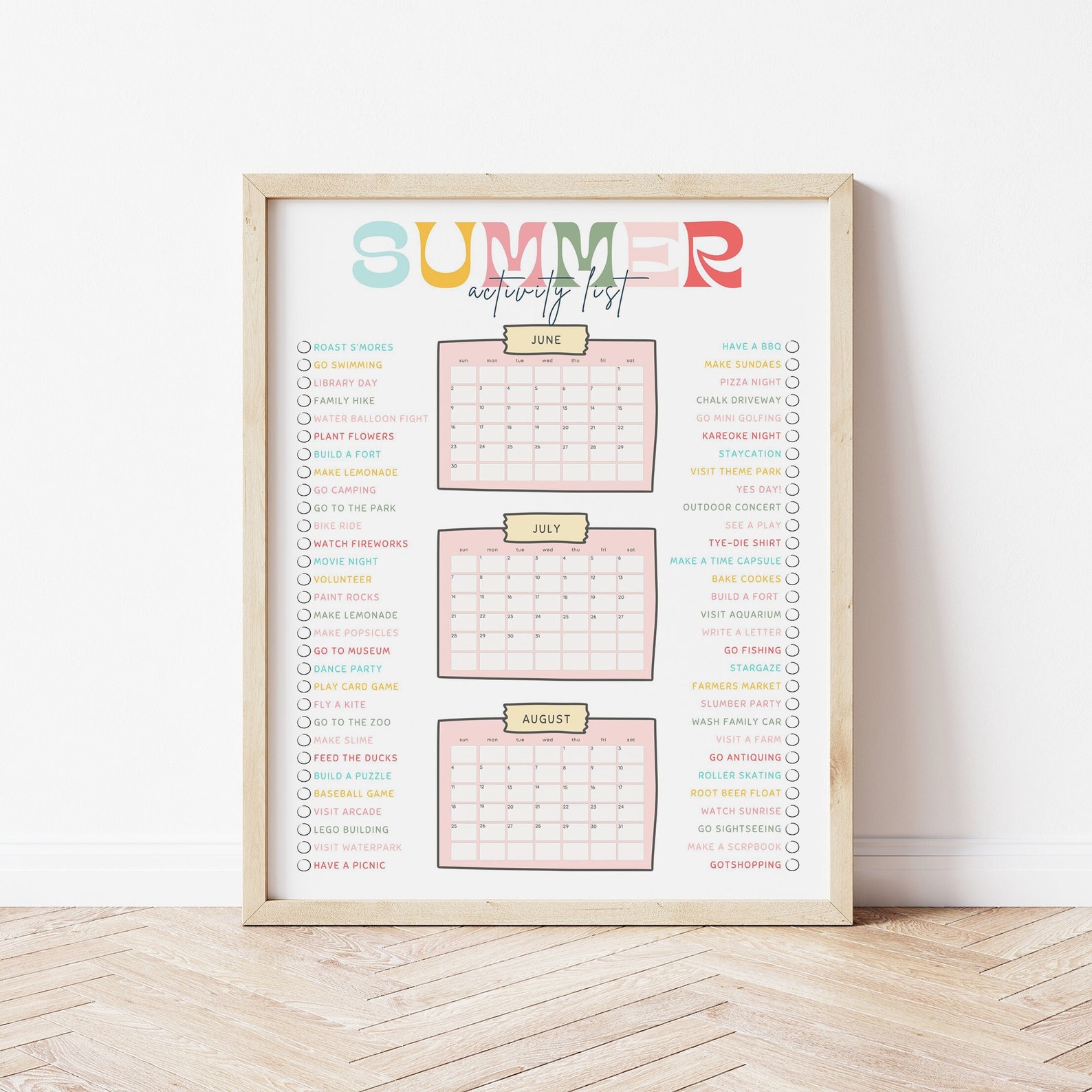 Editable Summer Calendar Poster Printable | Activity List | Bucket List ...