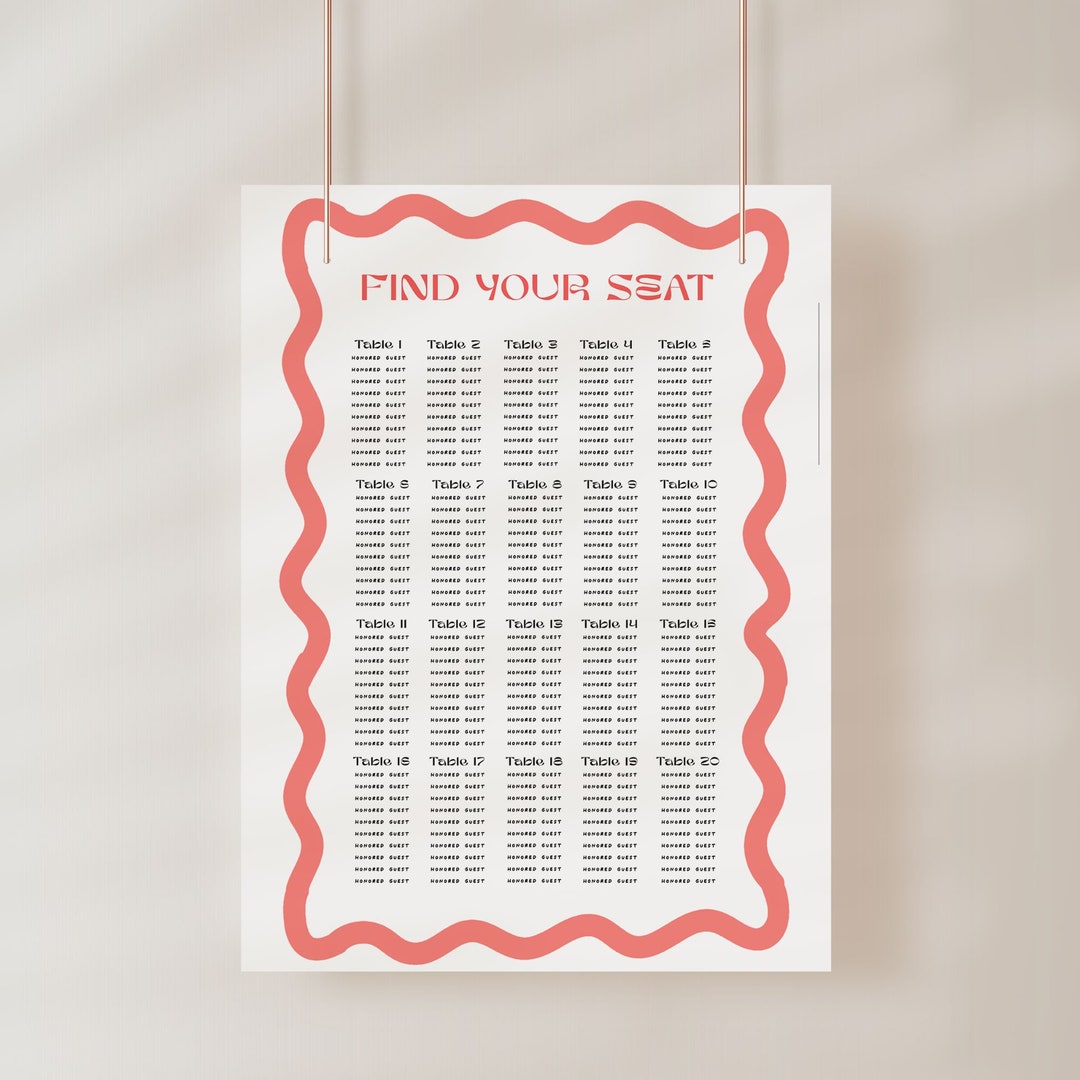 WAVY Wedding Seating Chart Template | Table Number | Editable on Corjl ...