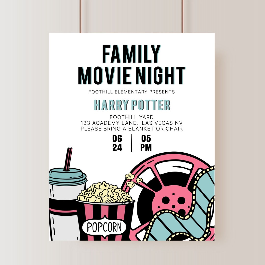 Family Movie Night Poster Flyer | Editable on Corjl - Etsy