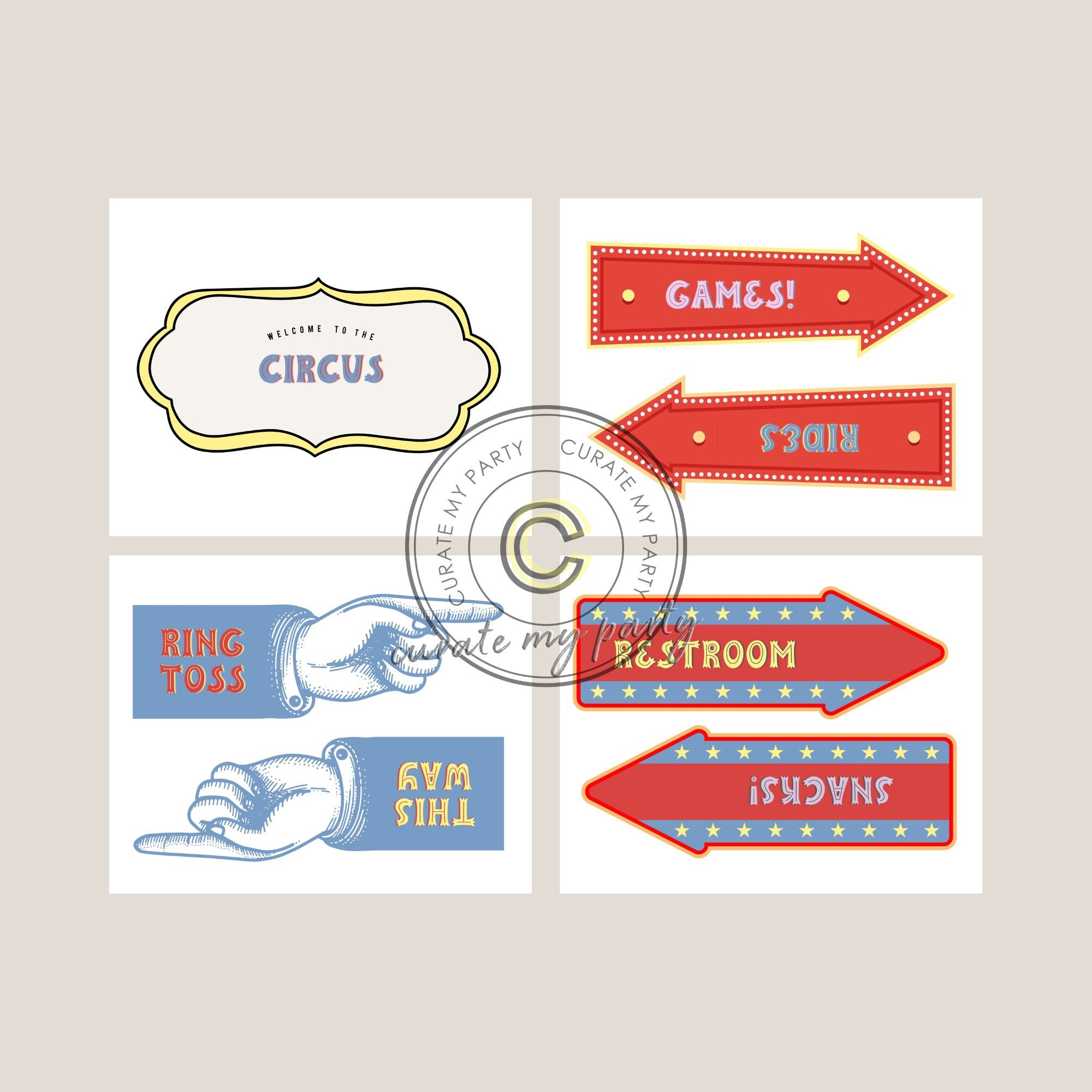 Circus Carnival Party Editable Signs | Editable Templates | Digital ...