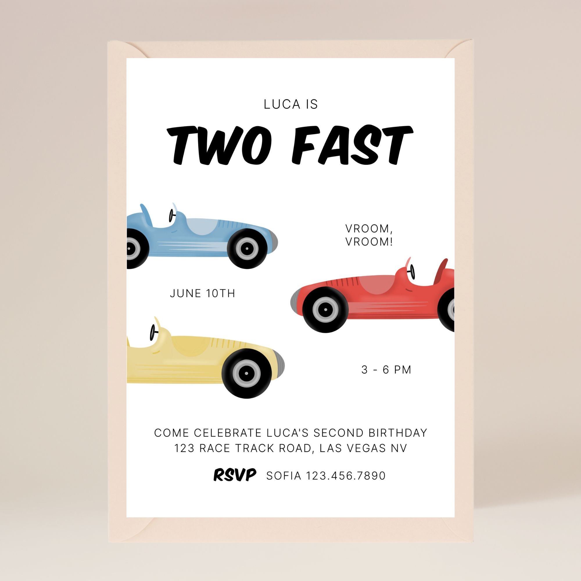 Two Fast Birthday Party Invitation Editable on Corjl Digital Download ...