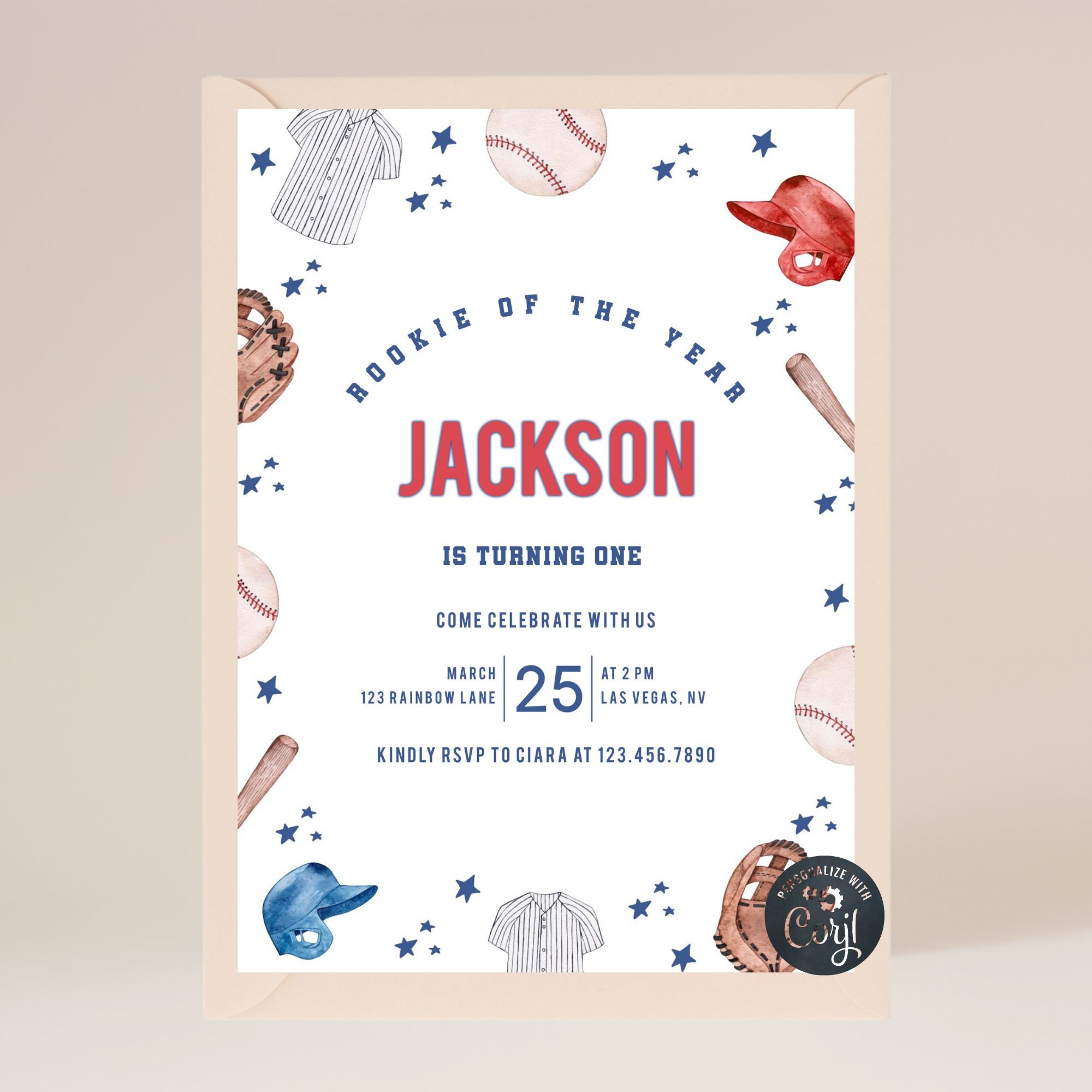 Rookie of the Year Birthday Invitation Editable on Corjl - Etsy