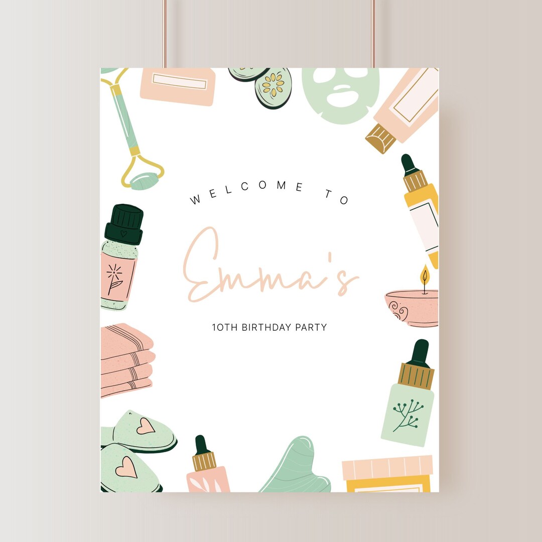 Spa Party Welcome Sign | Editable on Corjl | Digital Download - Etsy